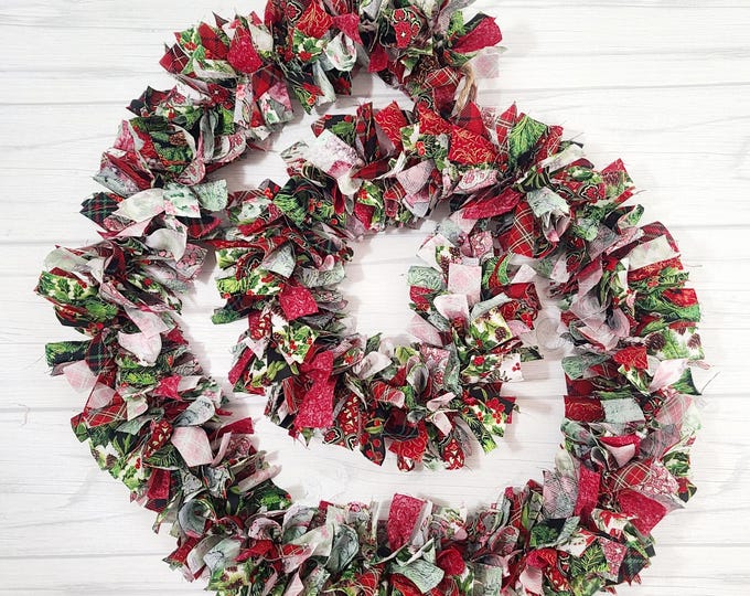 Hand Tied Rustic Christmas Rag Garland. Christmas Mantle Decor ...