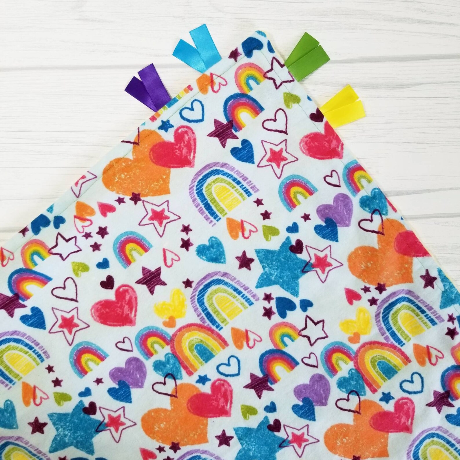 Rainbows, Hearts, and Stars Baby Lovey Blanket. Rainbow Baby Shower ...