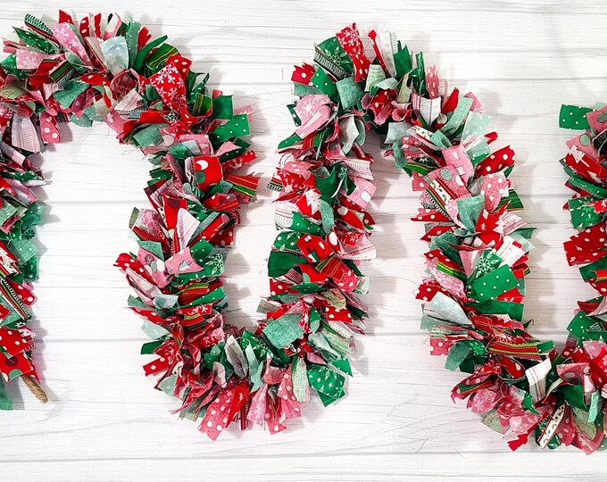 Hand Tied Rustic Christmas Rag Garland. Christmas Mantle Decor ...