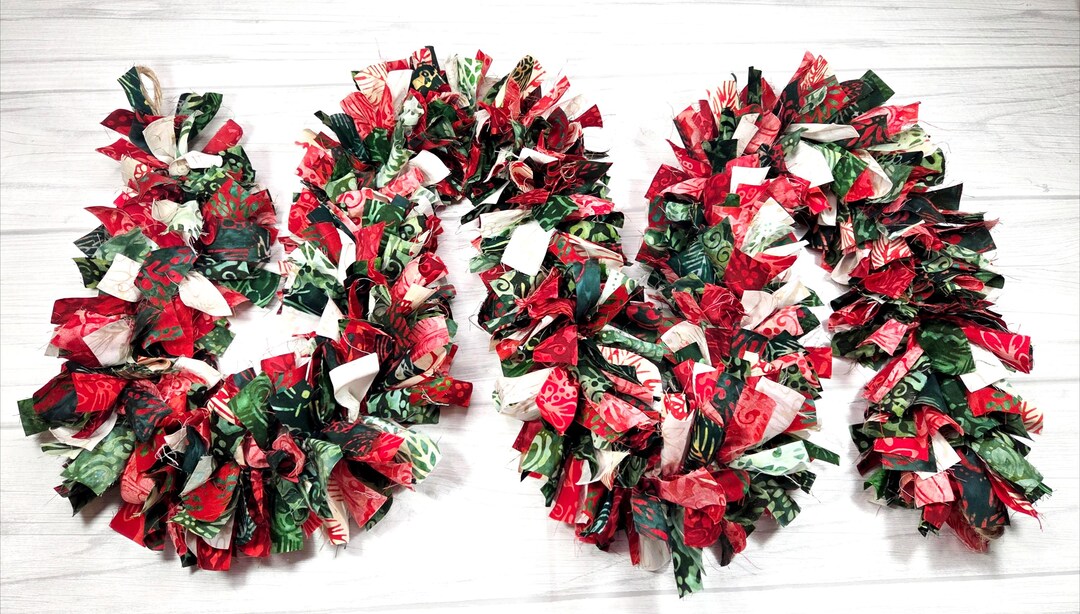 Hand Tied Rustic Classic Christmas Rag Garland. - Etsy