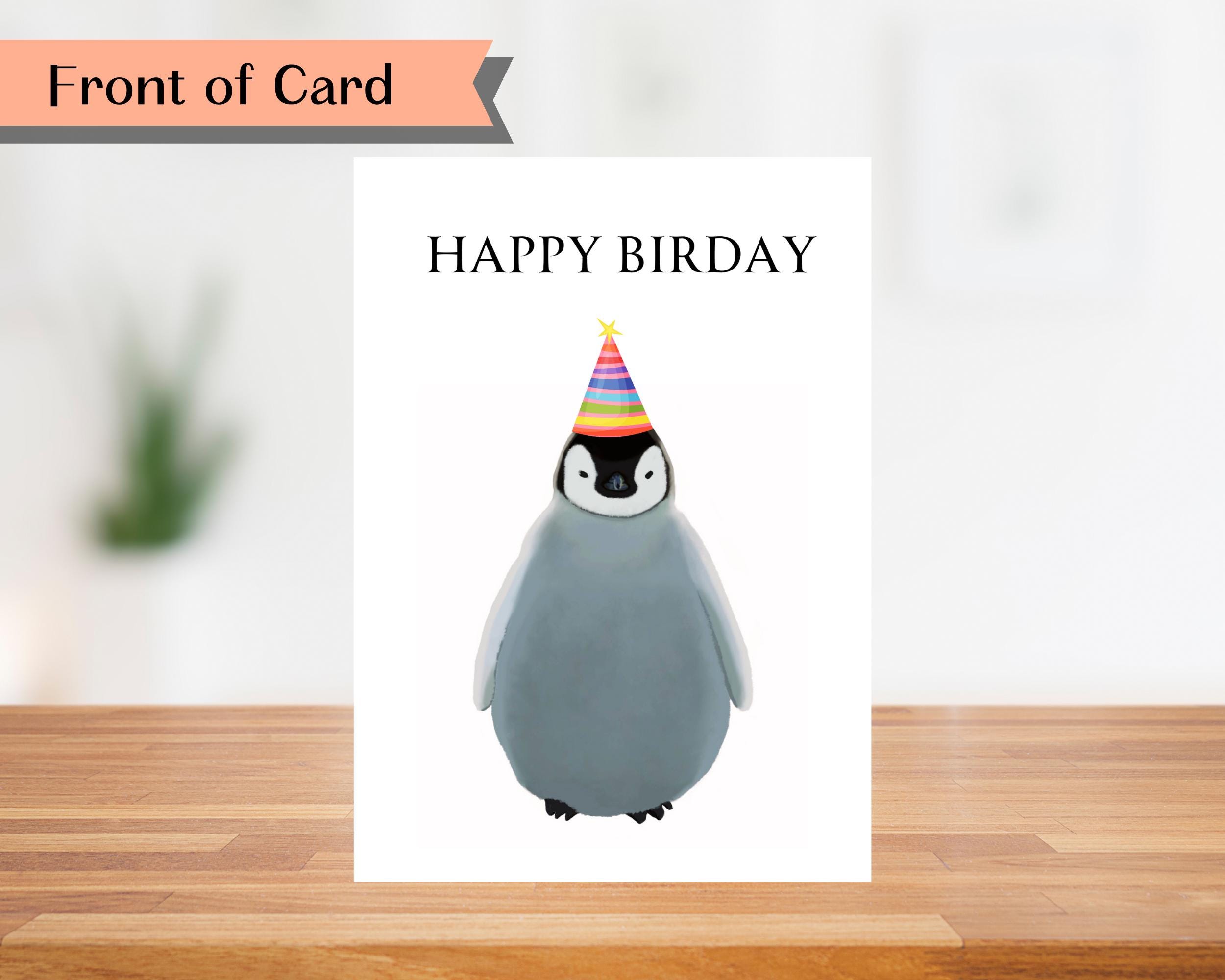 Happy birday Penguin Chick Card Snow Antarctica Winter Party Animal for ...