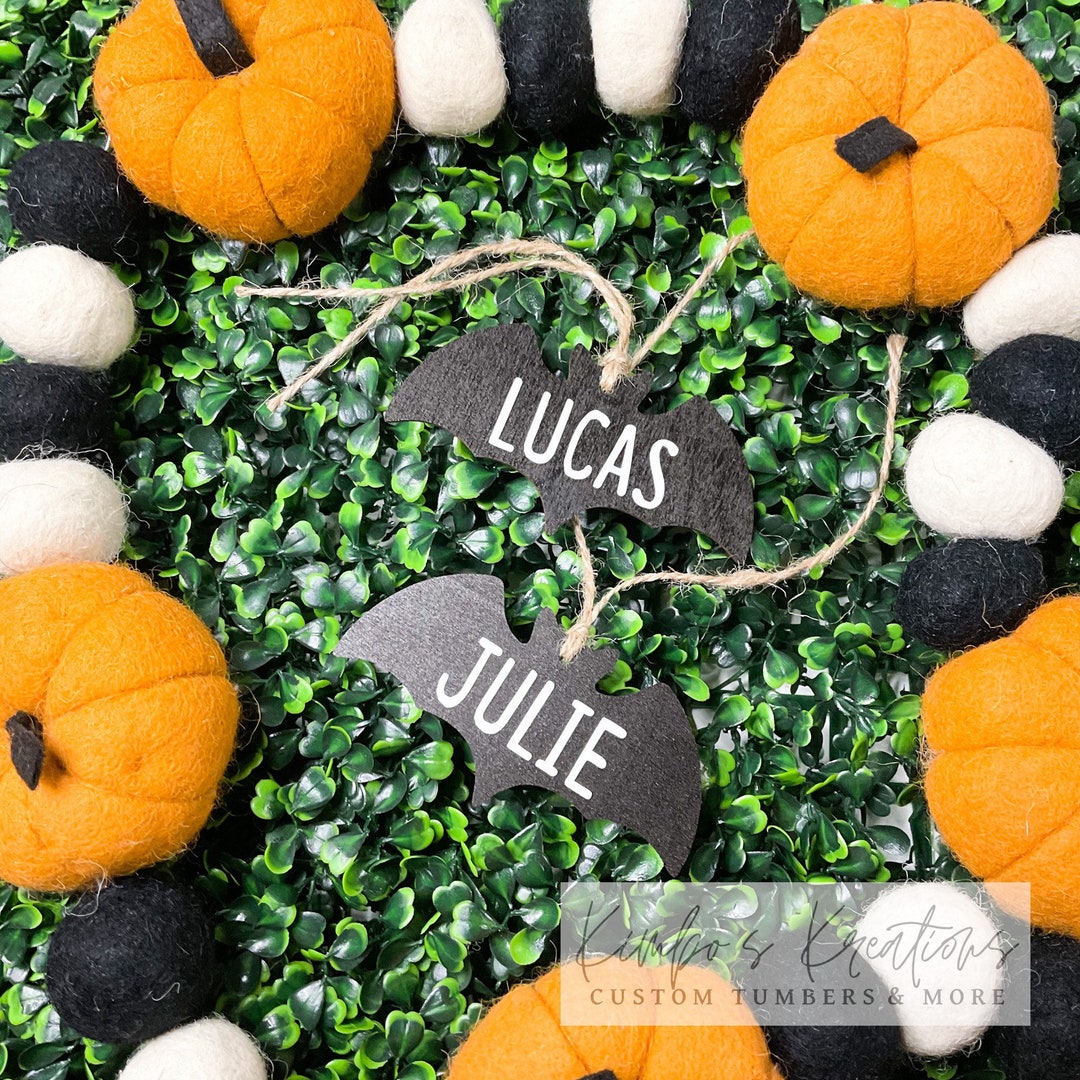 Bat Name Tags Halloween Bag Name Tags Hand Painted Wooden Tags ...
