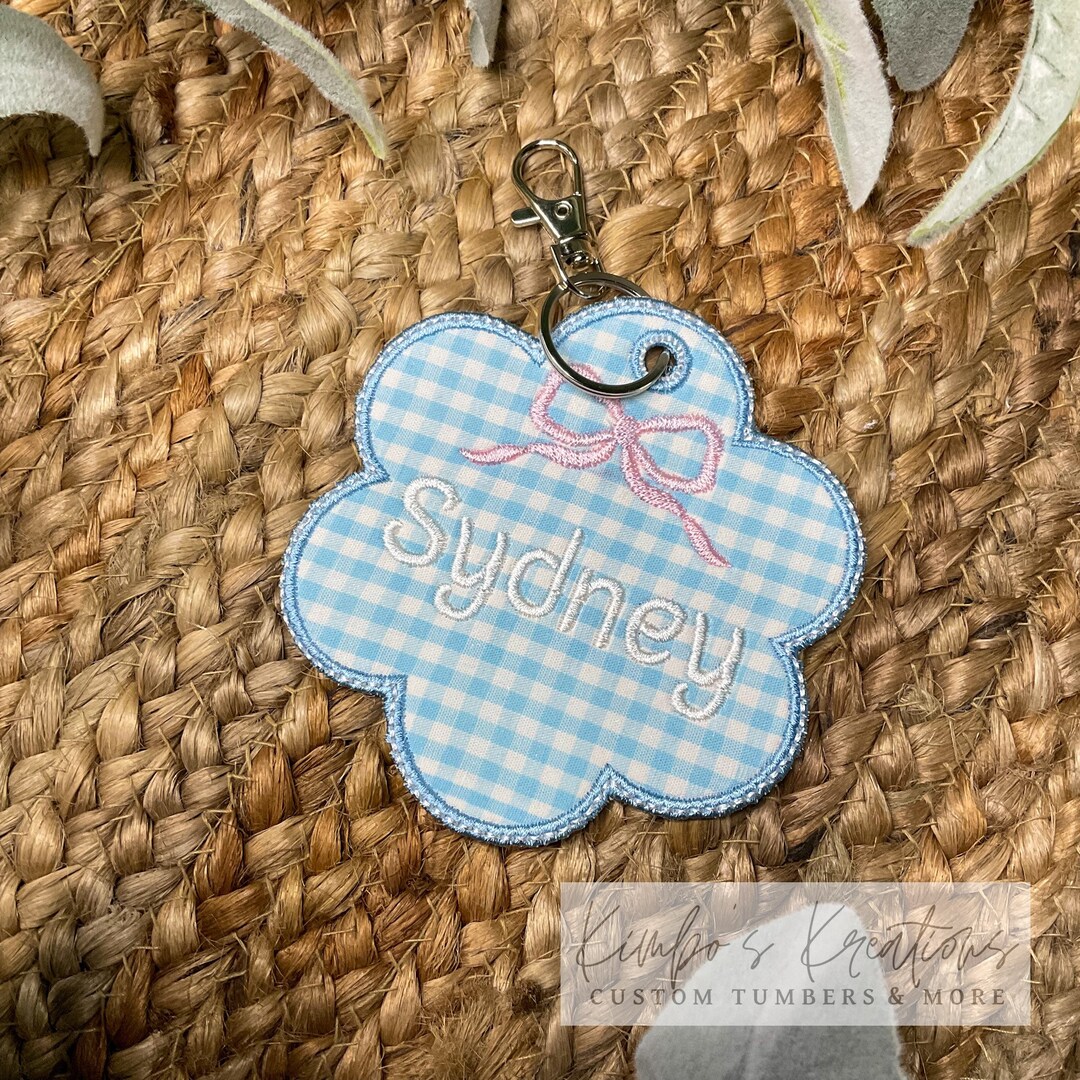 Embroidered Leather Backpack Tag: Personalized Gingham Bag - Etsy