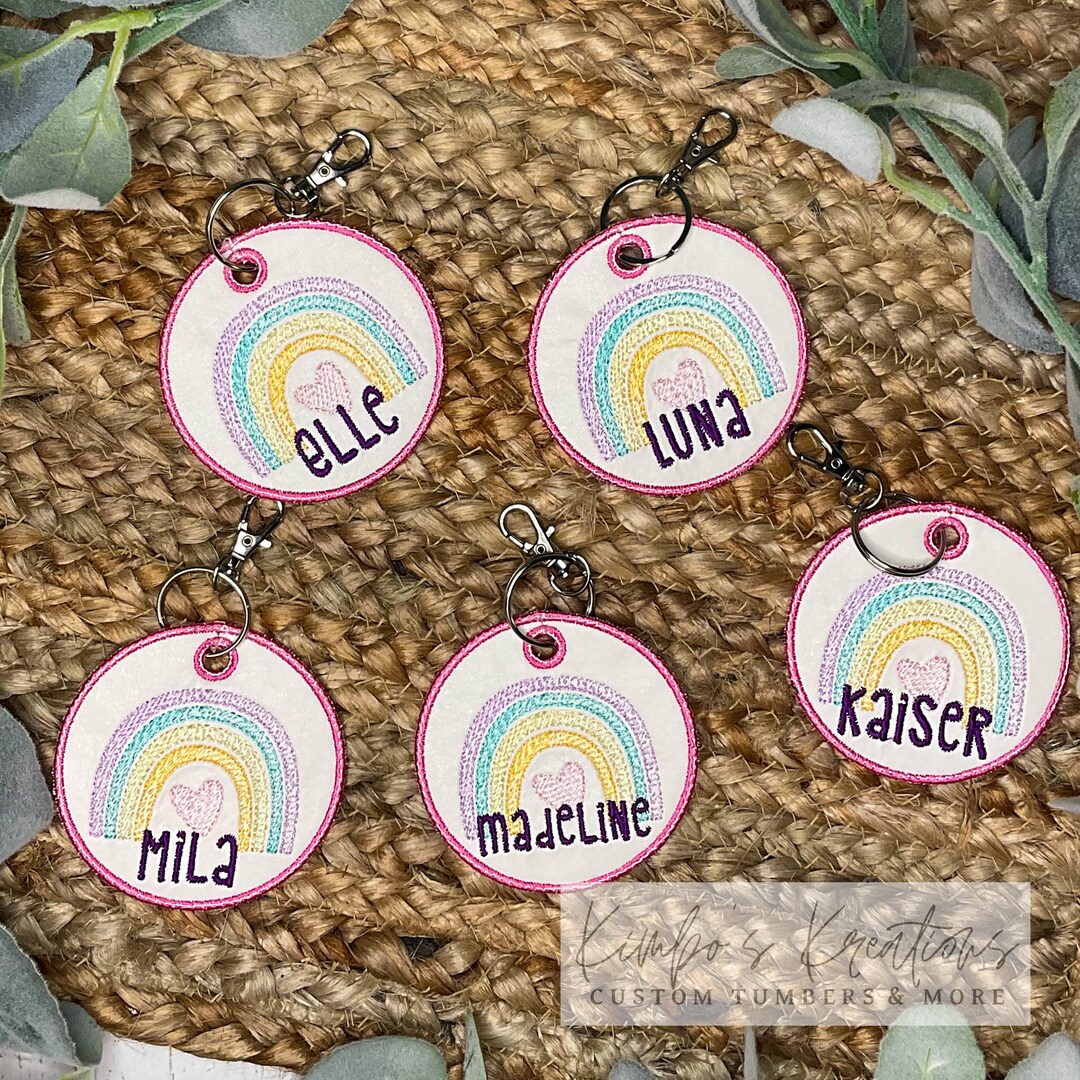 Embroidered Backpack Tag | Rainbow Bag Tag | Back to School Keychain ...