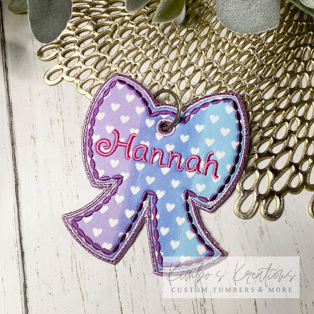 Embroidered Leather Backpack Tag | Purple Bow Bag Tag | Back to School ...
