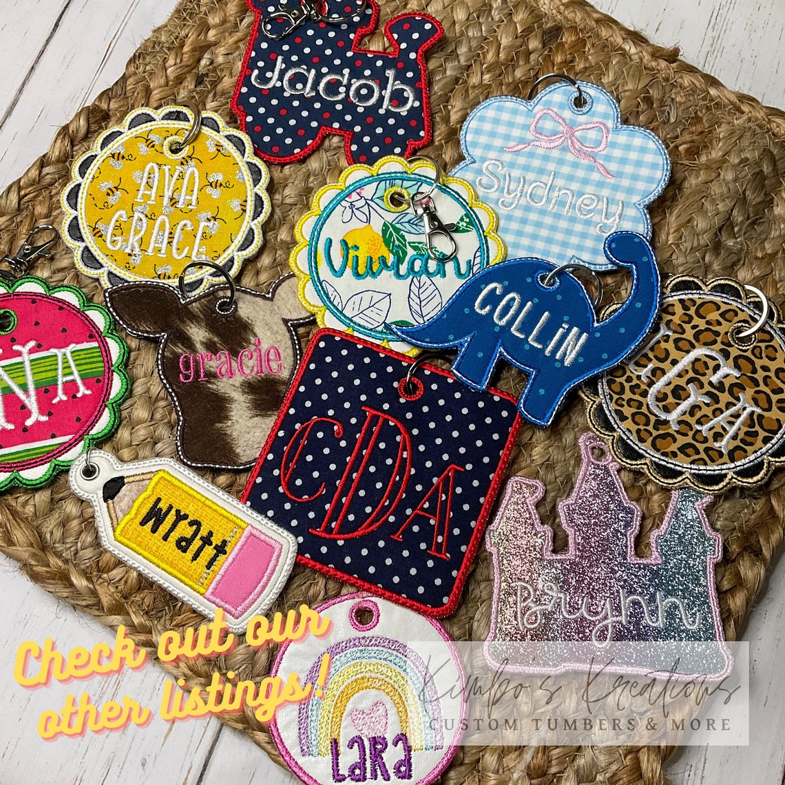 Embroidered Leather Backpack Tag Green Dino Bag Tag Back - Etsy