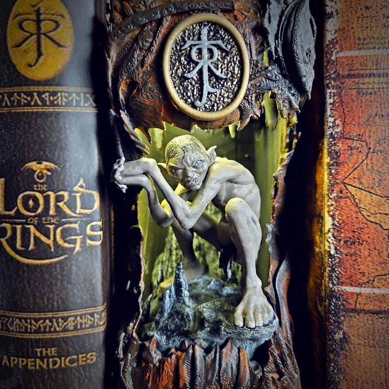 Gollum Book Nook, Lord of the Rings Decor, Middle-earth Bookshelf ...