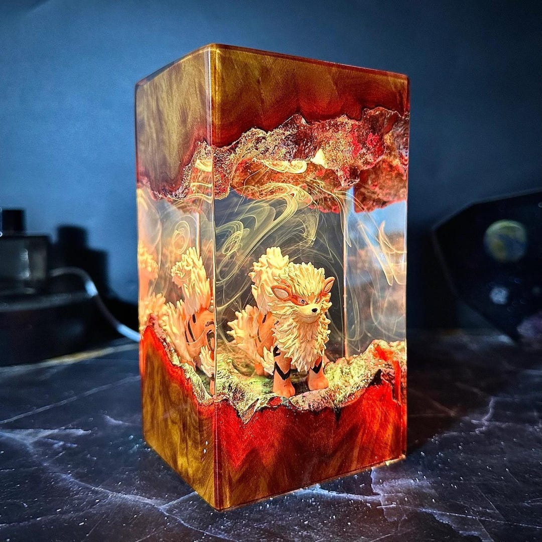 Arcanine Pokémon Resin Lamp | LED Fire-type Diorama Light | Handmade ...