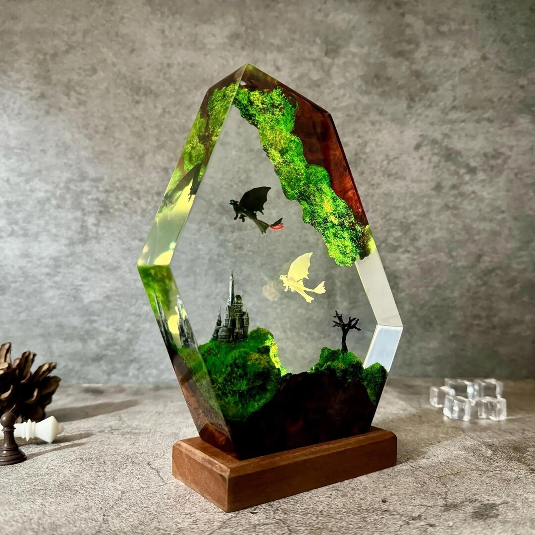 Train Your Dragon Fly Over the Castle Night Lights, Resin Epoxy Lamp ...