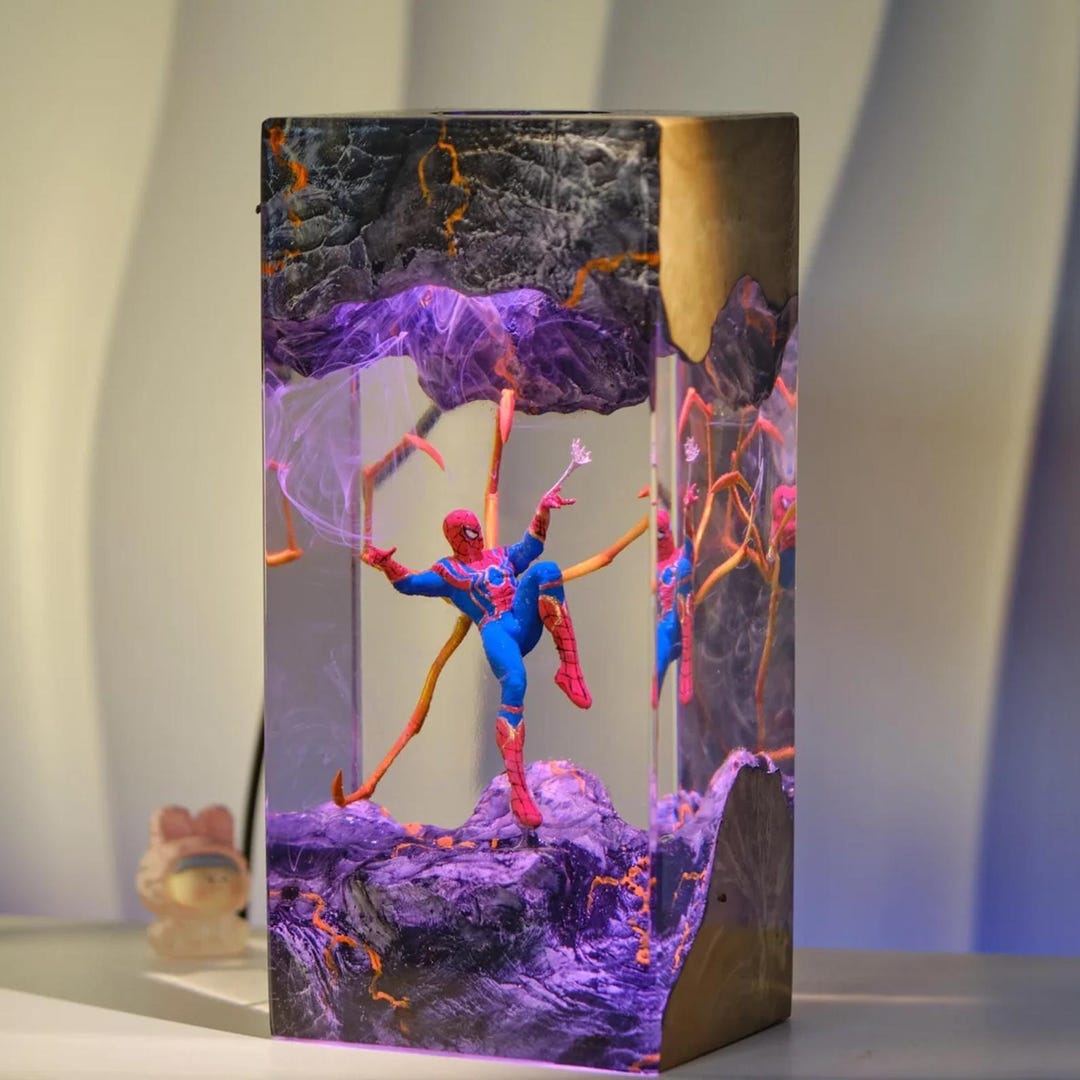 Spider-man Resin Lamp – Iron Spider Diorama LED Light – Handmade ...