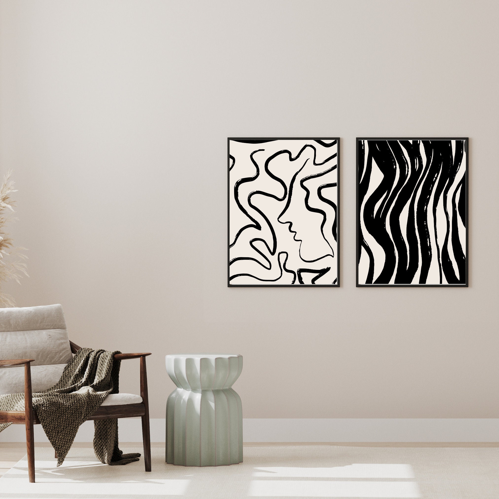 Black Lines Set of 2 | Black Abstract Art Print, Abstract Wall Set ...