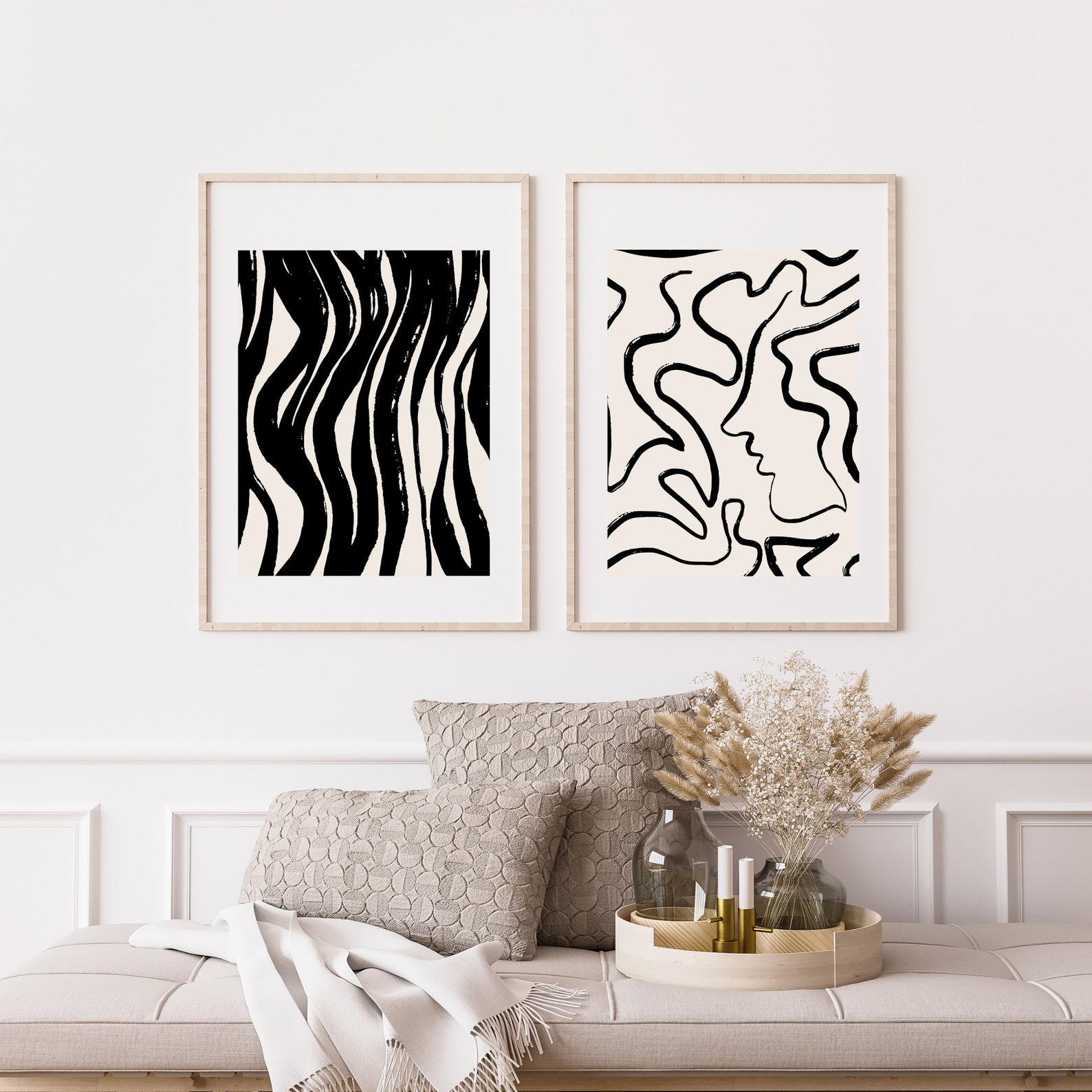 Black Lines Set of 2 | Black Abstract Art Print, Abstract Wall Set ...