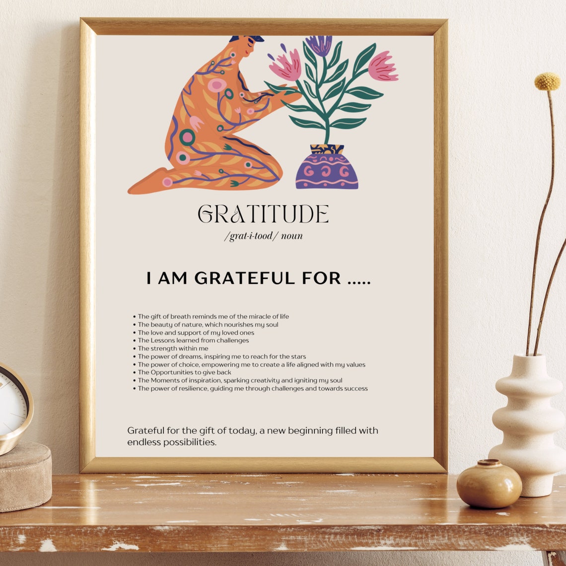 Gratitude Poster Digital Download Art Inspirational Wall Art Print ...