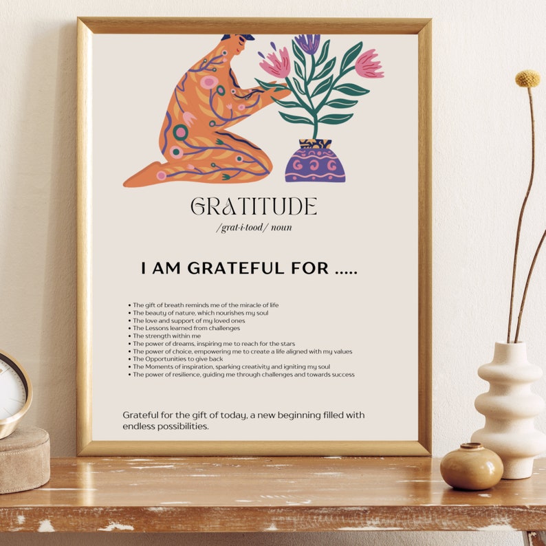 Gratitude Poster Digital Download Art - Inspirational Wall Art Print ...