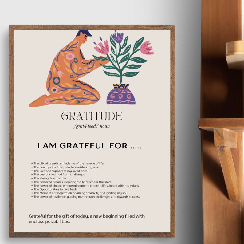 Gratitude Poster Digital Download Art Inspirational Wall Art Print ...