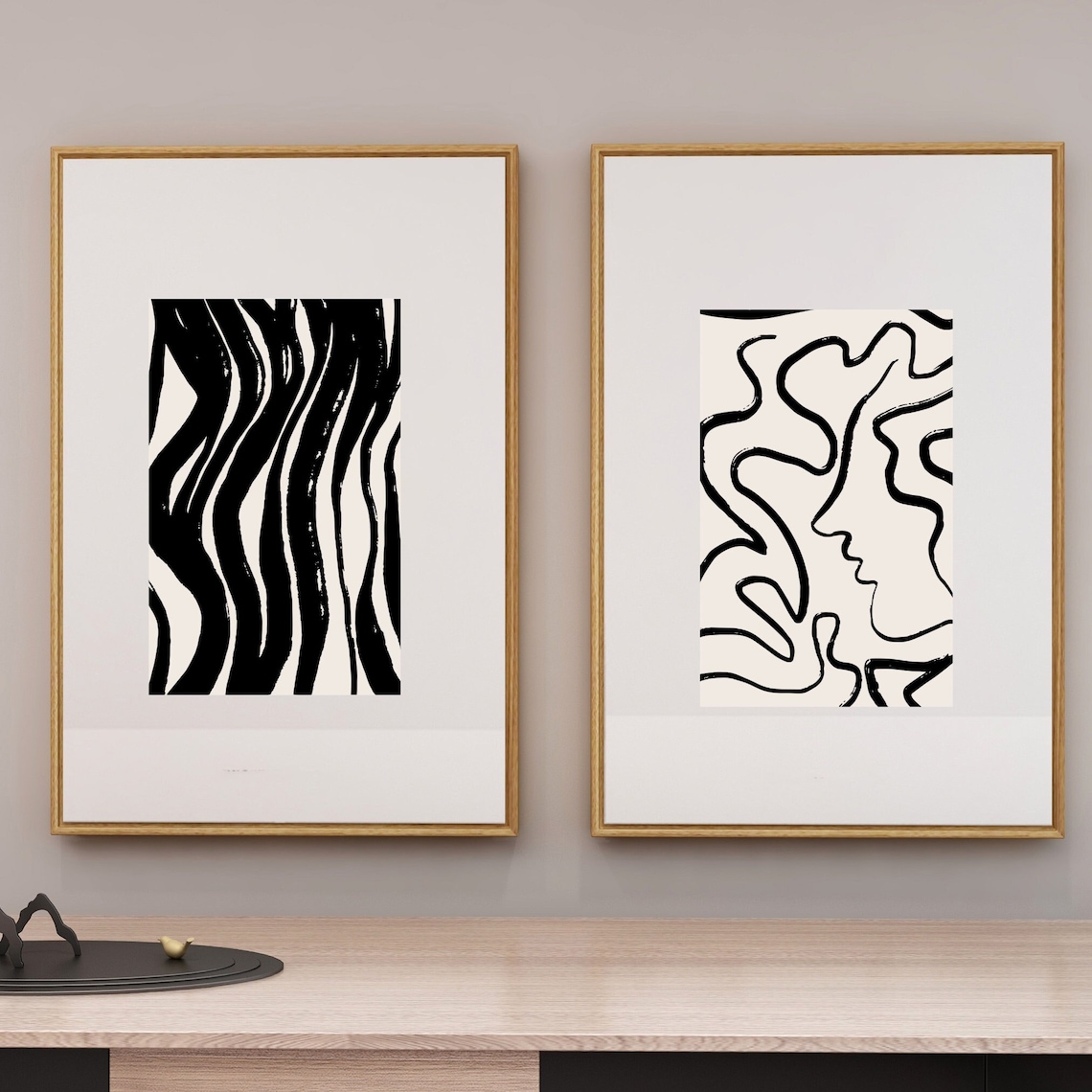 Black Lines Set of 2 | Black Abstract Art Print, Abstract Wall Set ...