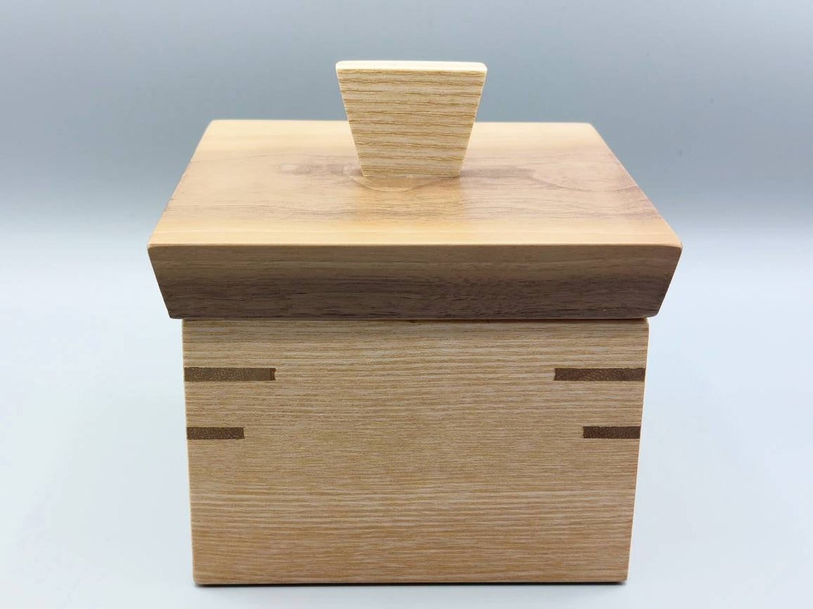 Small Wooden Trinket Box. Handmade Walnut and Ash Wood Square Jewellery ...
