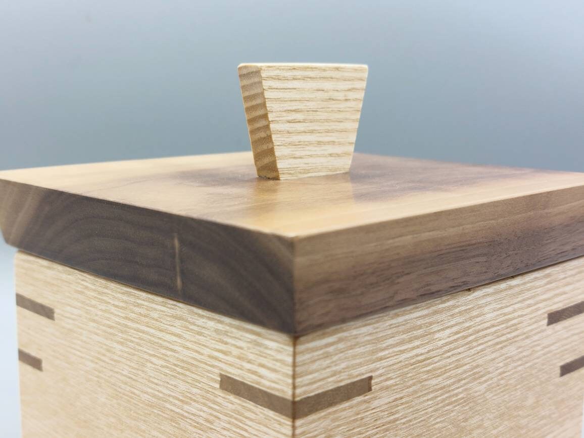 Small Wooden Trinket Box. Handmade Walnut and Ash Wood Square Jewellery ...
