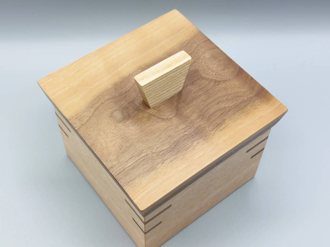 Small Wooden Trinket Box. Handmade Walnut and Ash Wood Square Jewellery ...