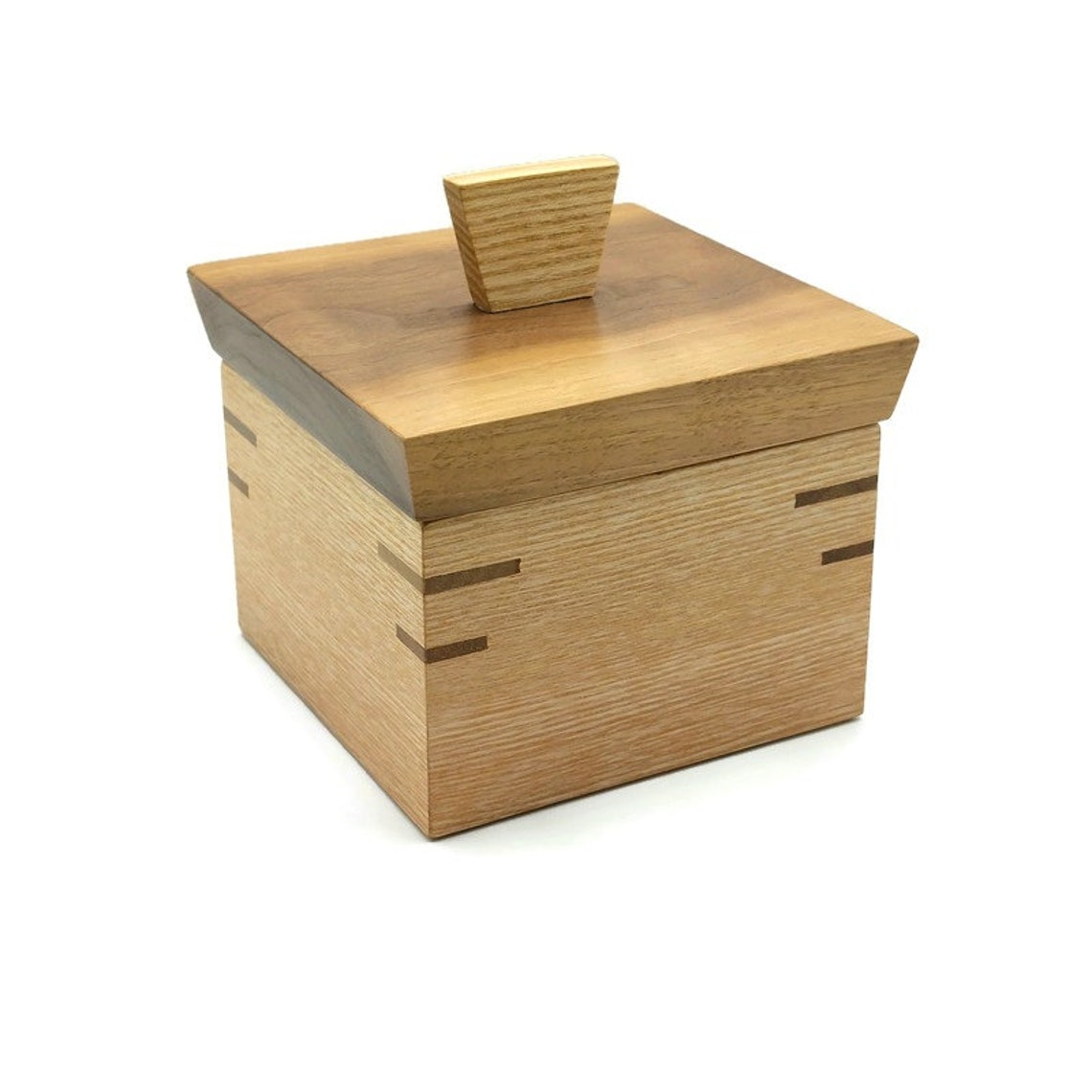 Small Wooden Trinket Box. Handmade Walnut and Ash Wood Square Jewellery ...