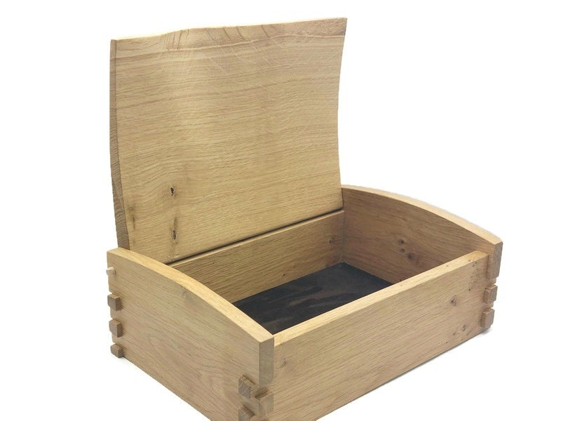 Oak Keepsake Box. Handmade Oak Wood Jewellery Box. Suede Lined Men's ...