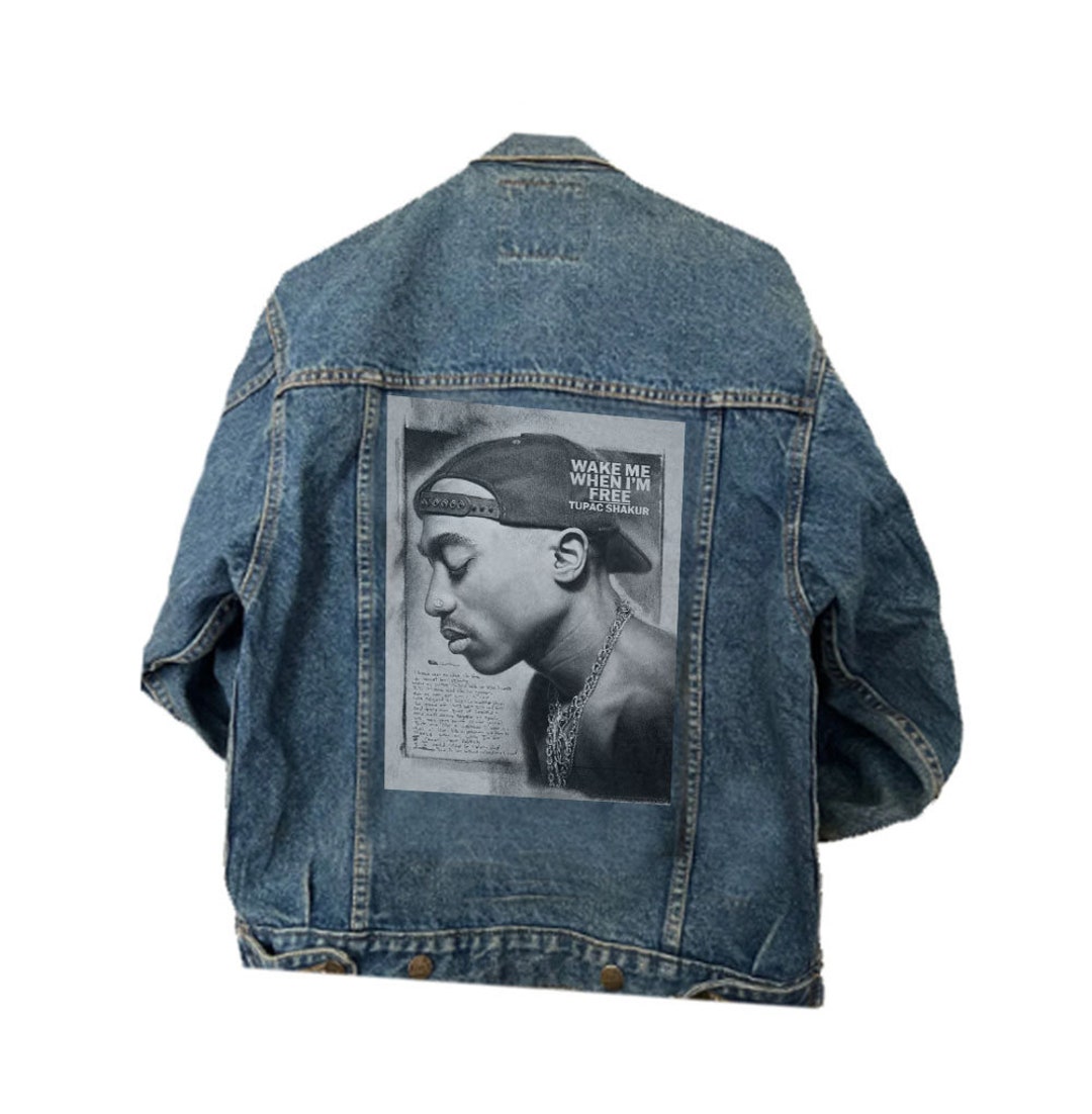 Vintage Denim Jacket Tupac Shakur Back Print Patched Blue Denim 2pac - Etsy