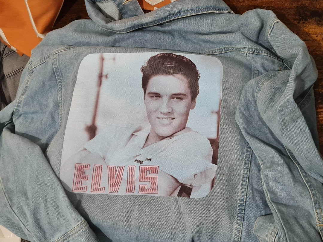 Vintage Denim Jacket Elvis Blue Denim Back Print Patched Blue Denim - Etsy