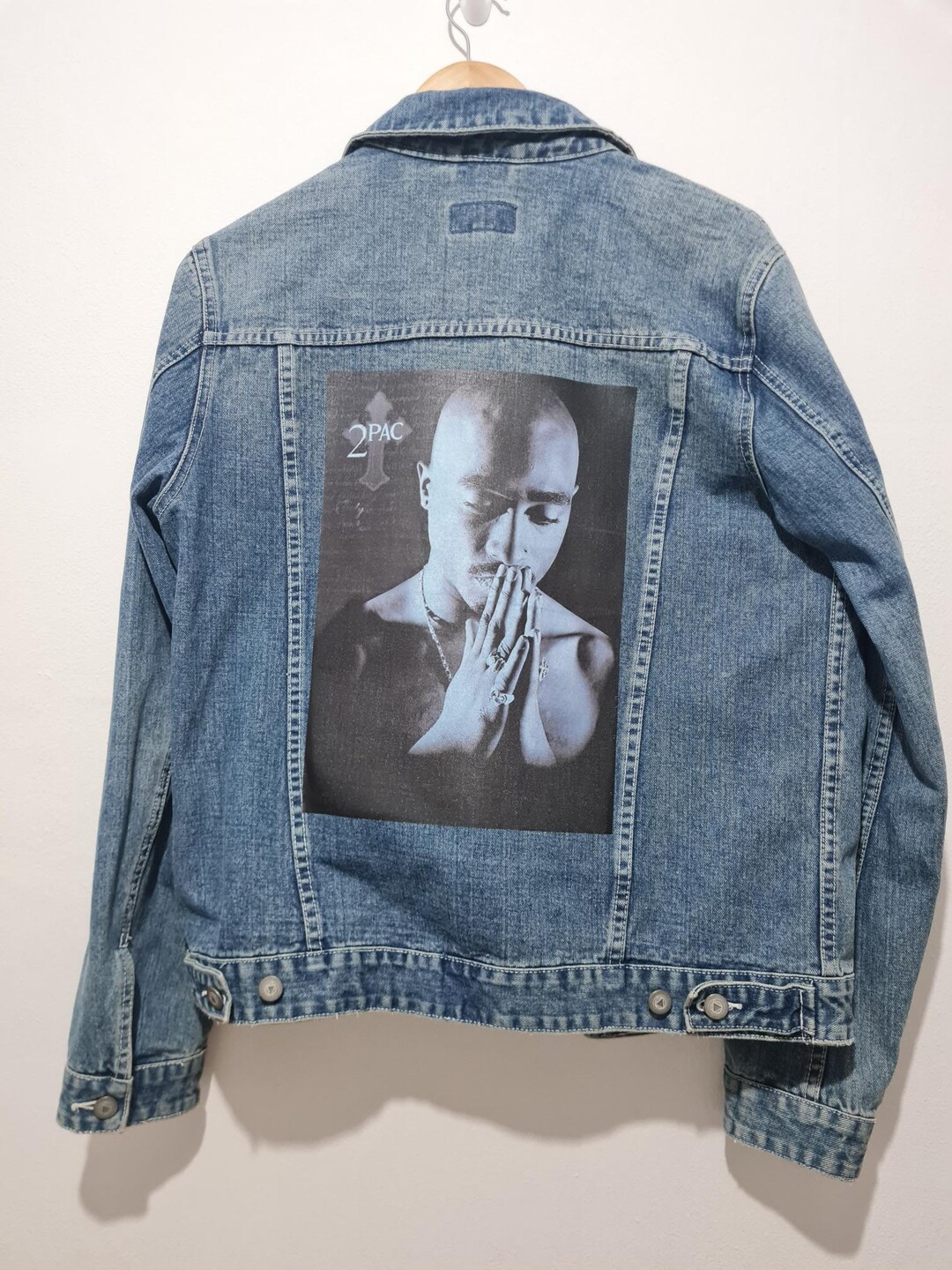 Vintage Denim Jacket 2 Pac Tupac Shakur Back Printed American Rapper ...