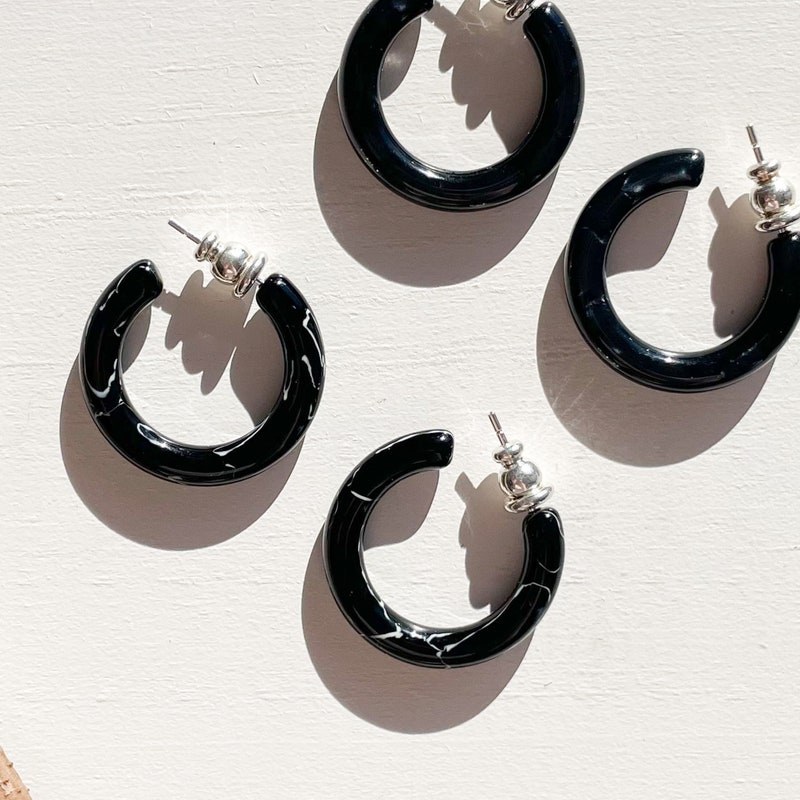 Black Hoop Earrings - Etsy