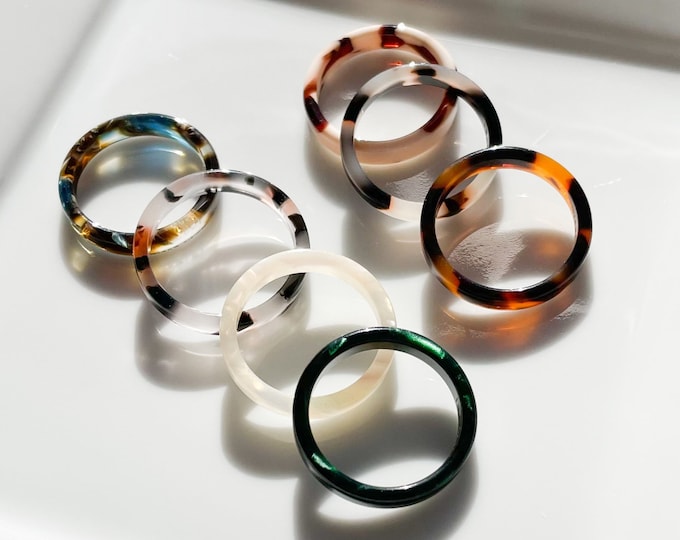 Round Ring Collection Tortoise Shell Acetate Resin Stacking Rings Fenna ...