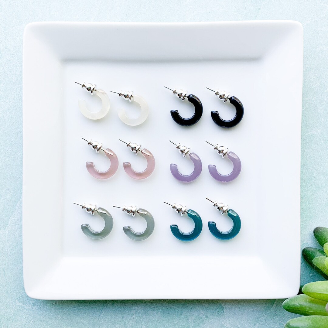 Huggie Hoops Small Clear Minimalist Cute Tiny Resin Hoop - Etsy