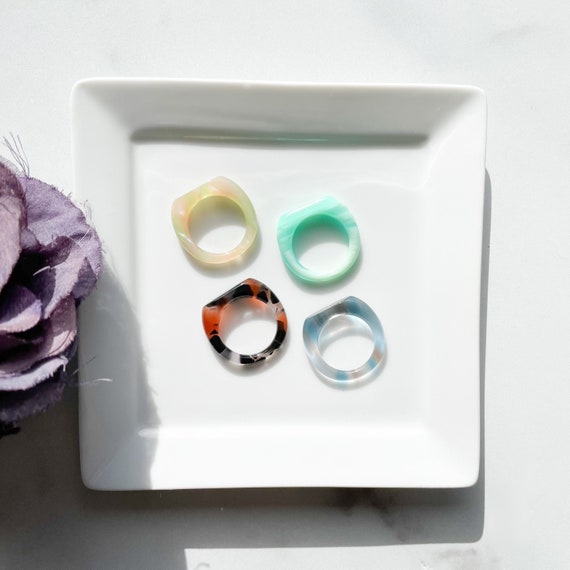 Square Dome Ring Collection Cellulose Acetate Resin Oval - Etsy