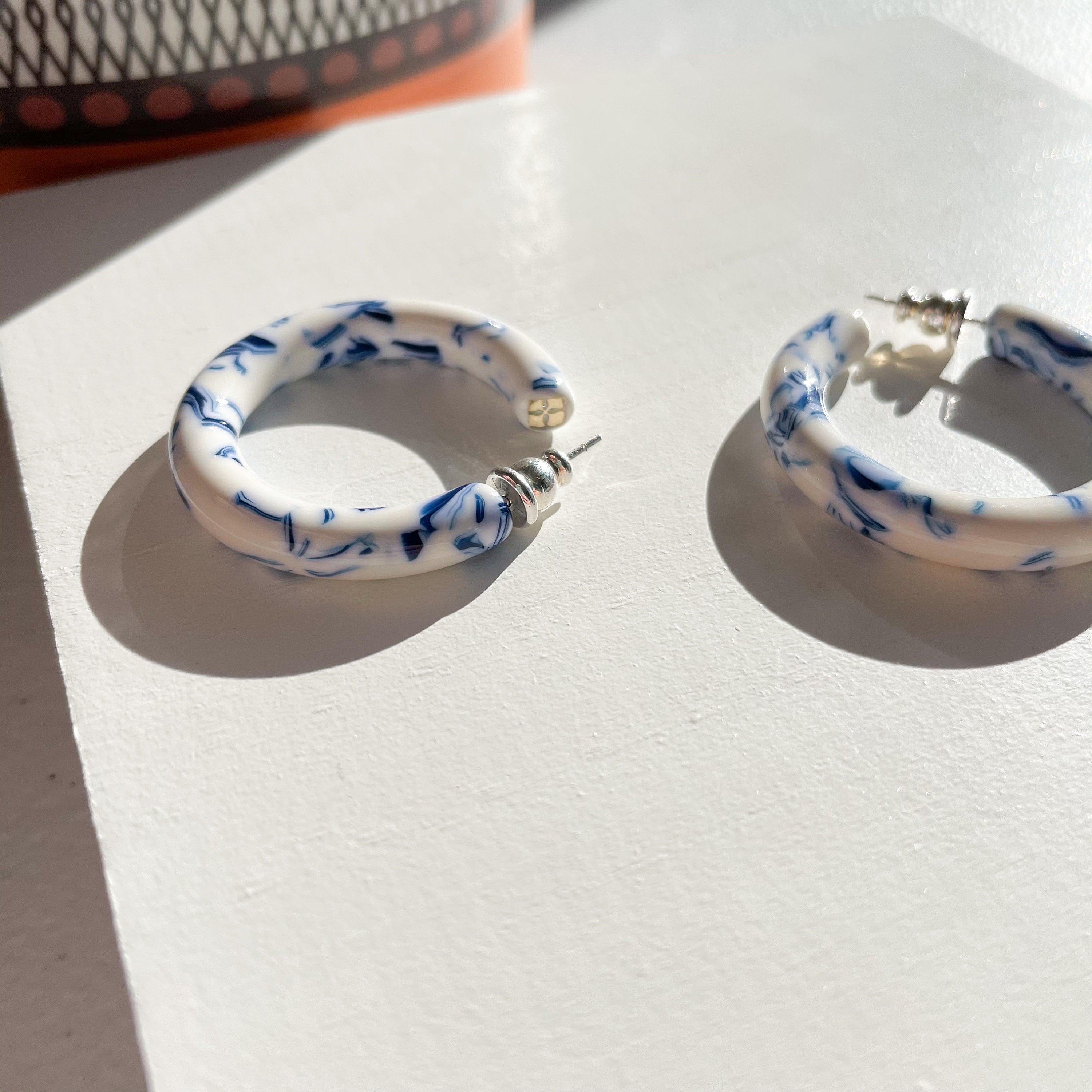 35mm Round Hoops in Porcelain Thick Chunky White and Blue - Etsy