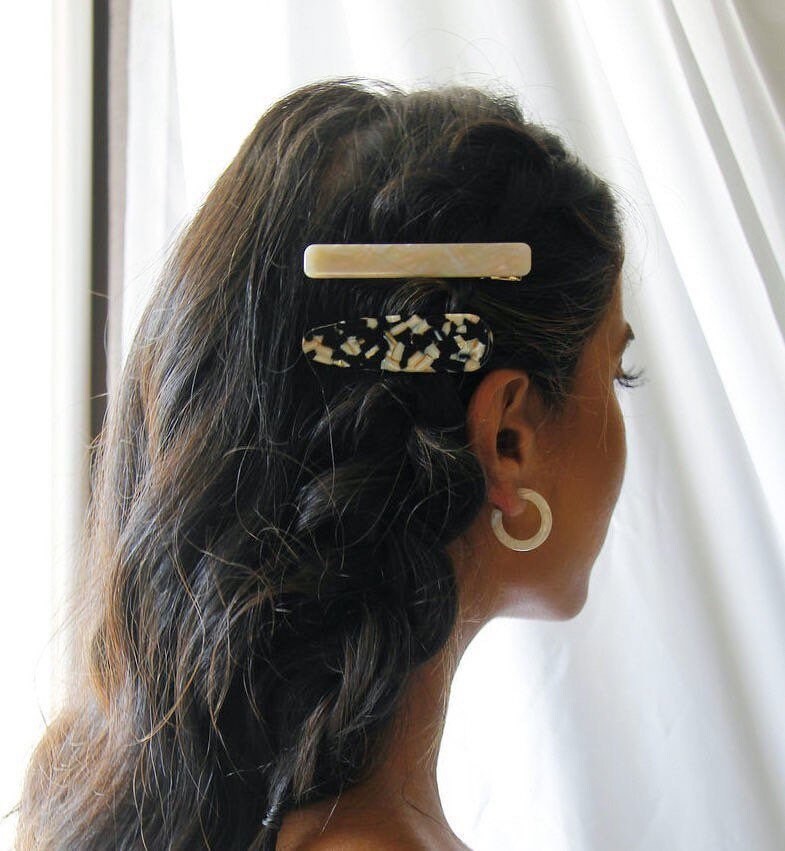 Long Rectangle Hair Clips 3 Pack Set Acetate Gold Stainless - Etsy