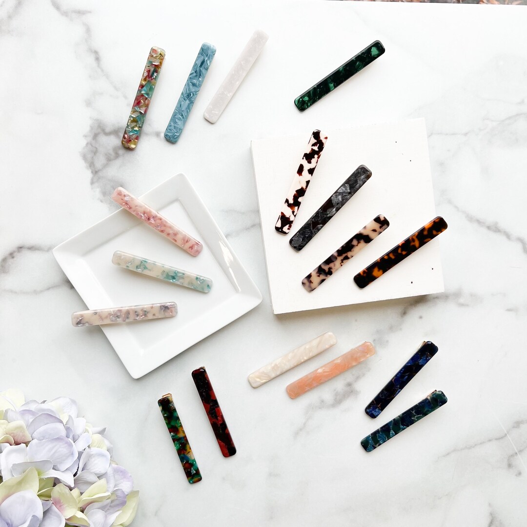 Long Rectangle Hair Clips 3 Pack Set | Acetate Gold Stainless Steel ...