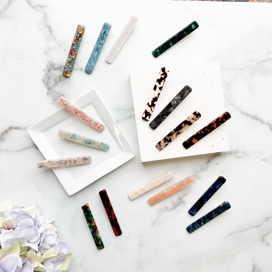 Long Rectangle Hair Clips 3 Pack Set Acetate Gold Stainless - Etsy