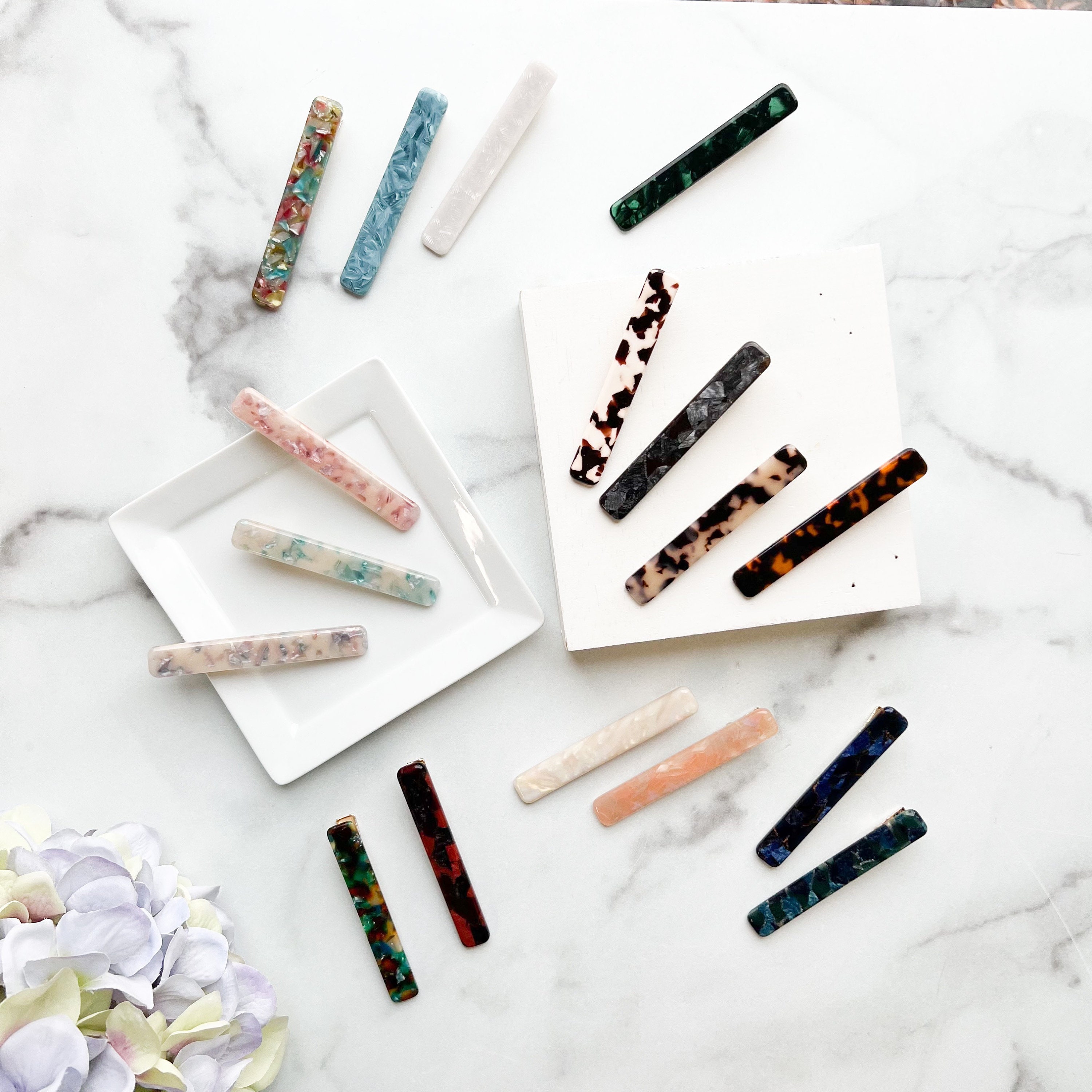 Long Rectangle Hair Clips 3 Pack Set Acetate Gold Stainless - Etsy