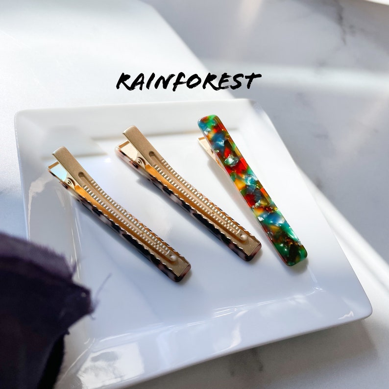 Long Rectangle Hair Clips 3 Pack Set Acetate Gold Stainless - Etsy