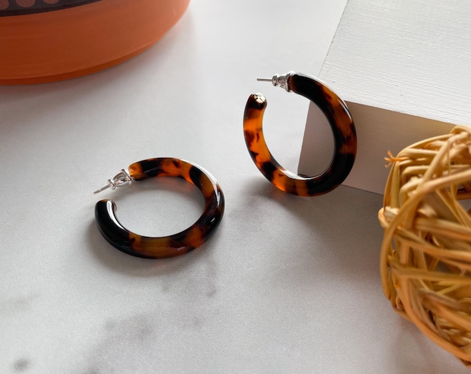Hera Dark Brown Tortoise Earrings, Tortoise Shell Earrings, Tortoise ...