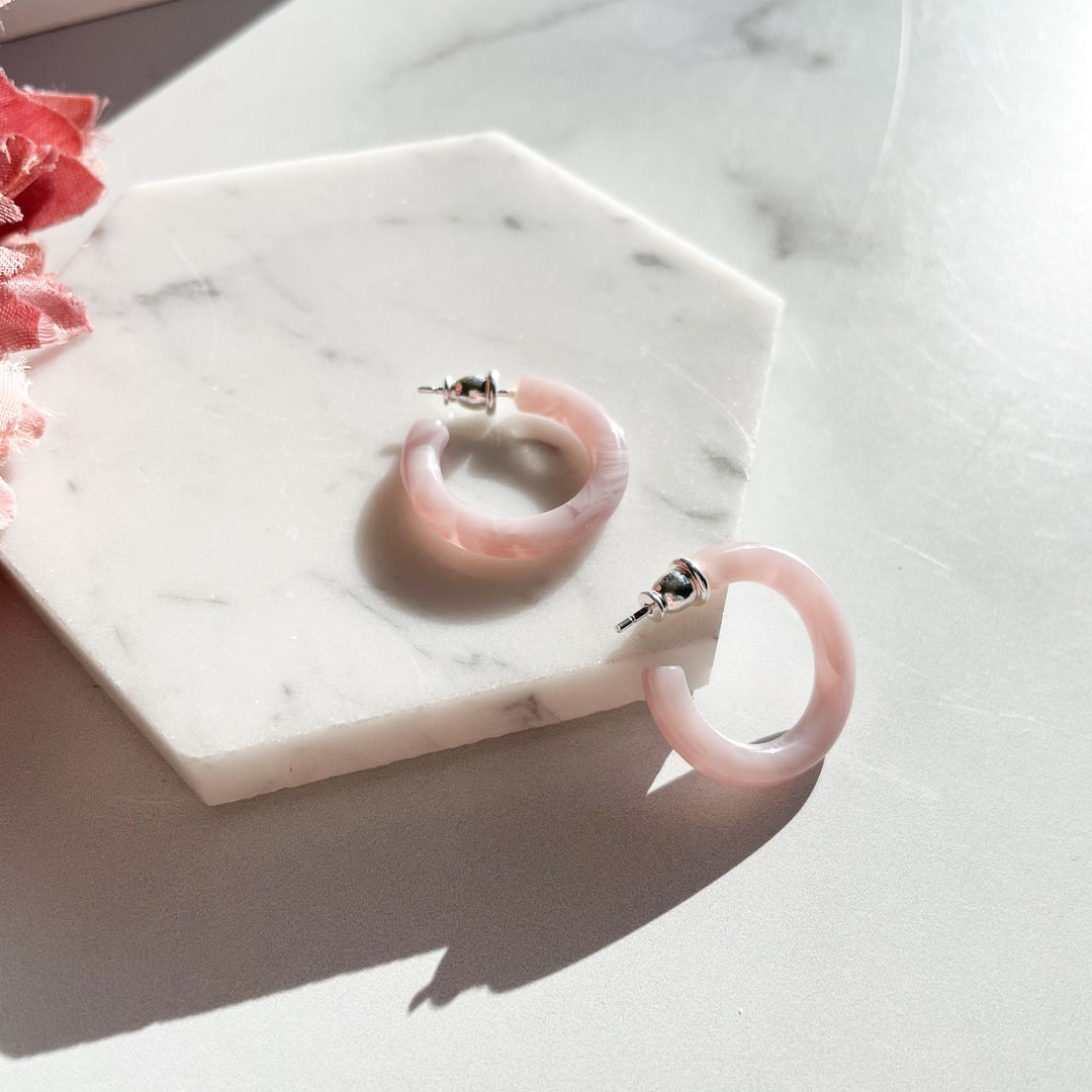 Ultra Mini Hoops in Heather Small Pink Mauve Swirl Acetate Hoop ...