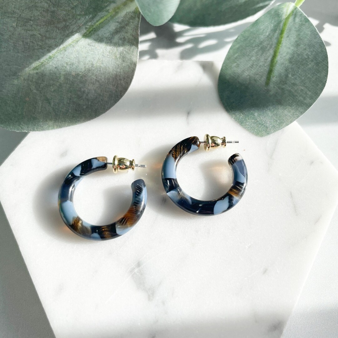 Ultra Mini 24mm Hoops in Reef | Small Acetate Blue Brown Beach Hoop ...