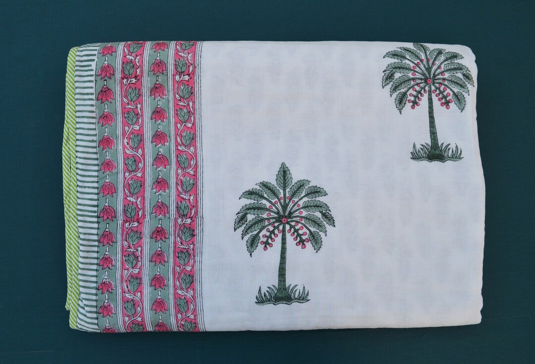 Flower Block Print Dohar Reversible, Indian Handmade Dohar, Soft Cotton ...