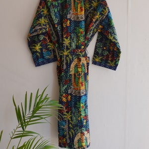 Indian Handmade Kantha Rob, Soft Cotton Floral Printed Kimono, Throw ...