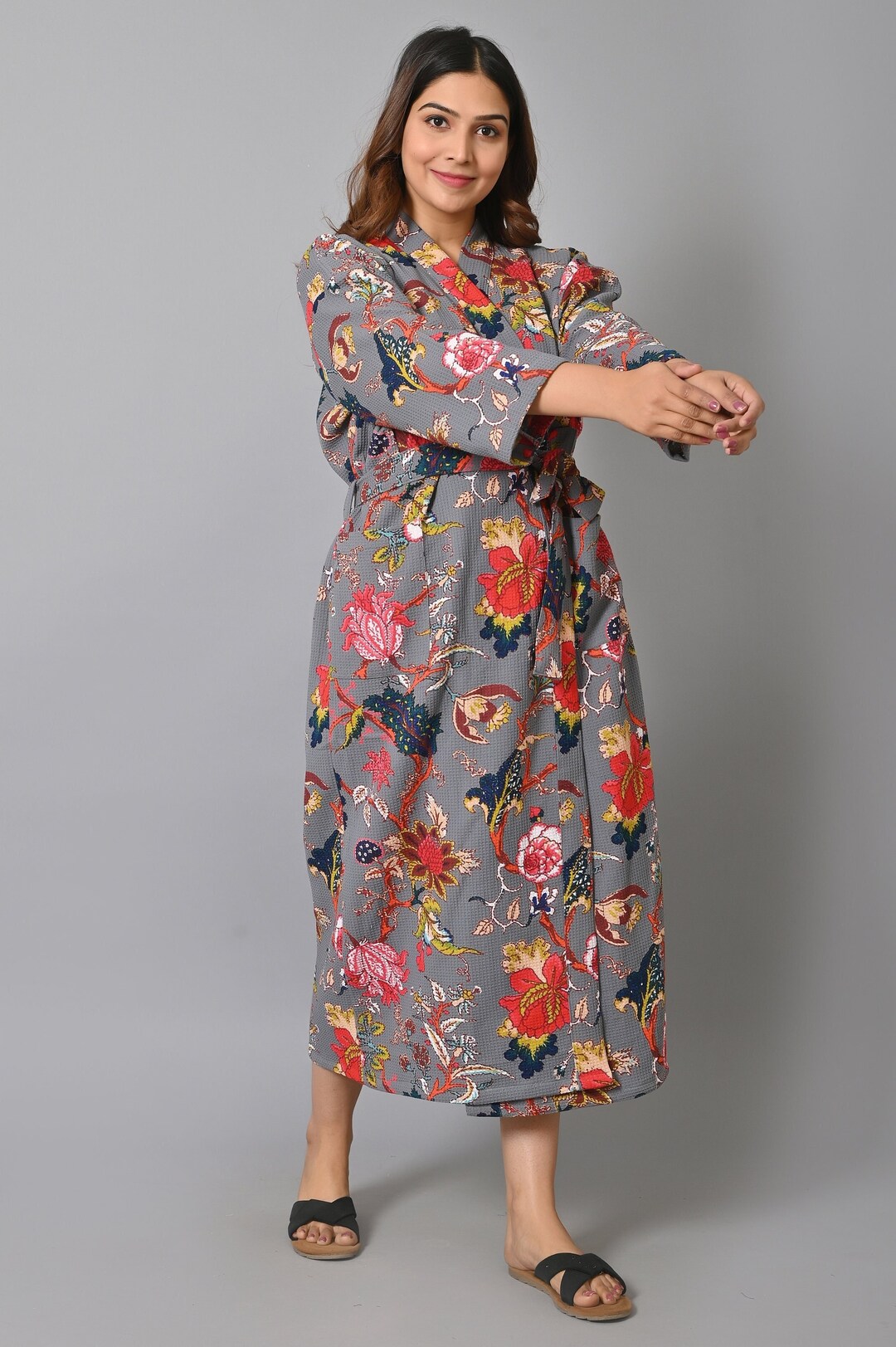 Mother's Day Gift Kimono Robe, Floral Block Print Bathrobe Dress ...