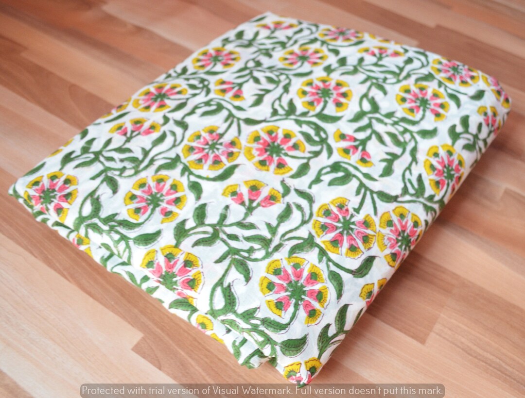 Green Leaf Block Print Fabric Indian Wooden Handmade Fabric - Etsy