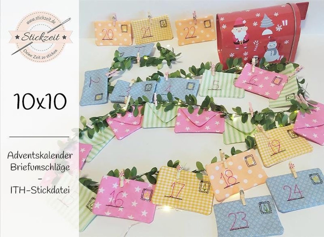 Advent Calendar Envelope ITH Embroidery File in Size 10x10 - Etsy