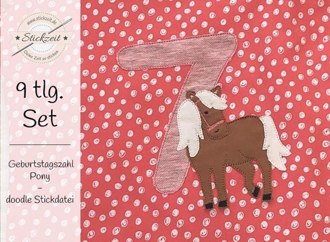 Birthday Number Pony - Doodle Embroidery File - Etsy
