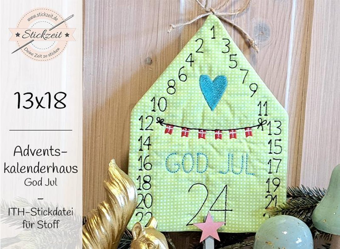 Advent Calendar House Made of Fabric God Jul - ITH Embroidery File - Etsy
