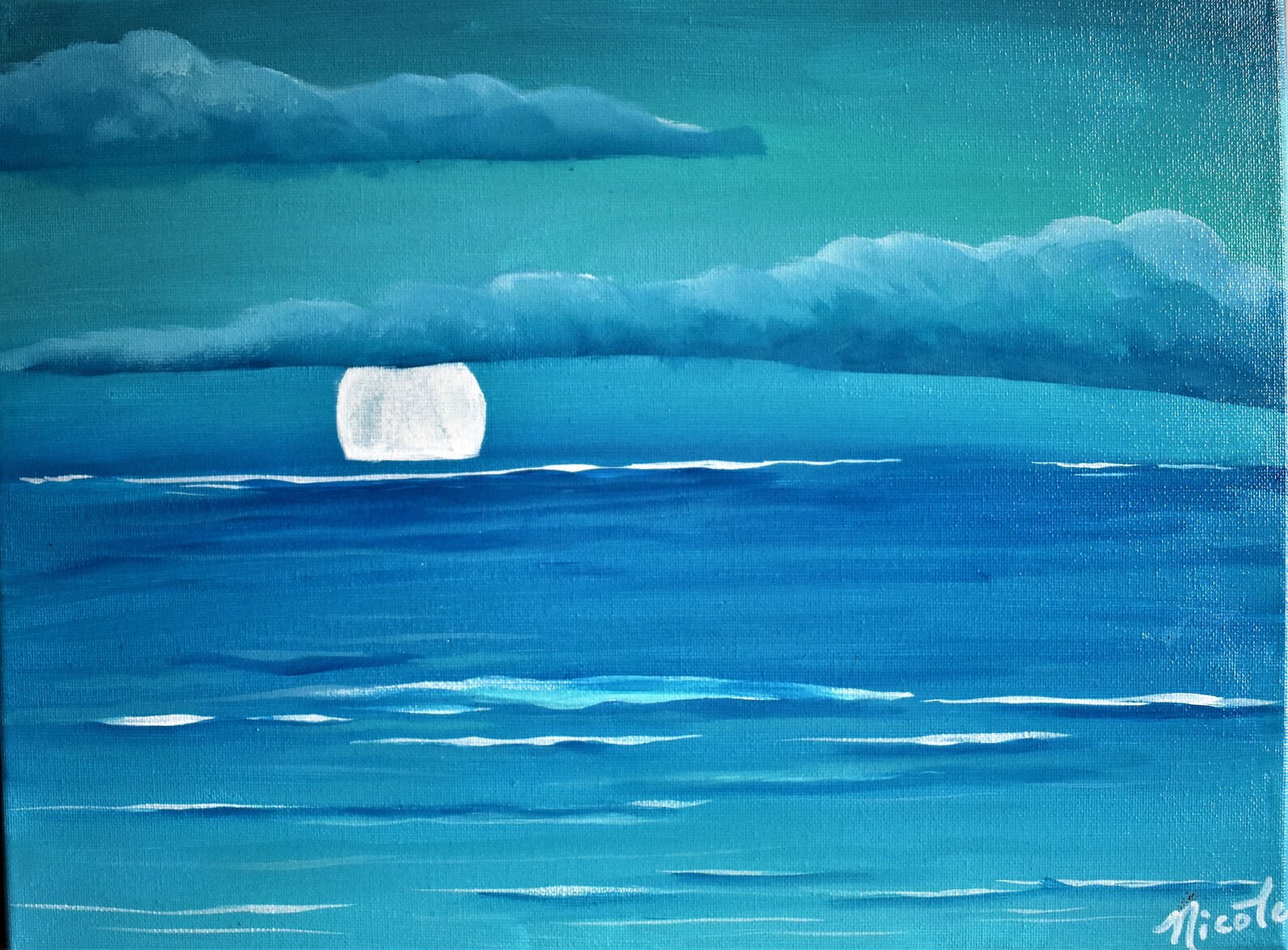 Acrylic Painting Full Moon Over the Sea Stretched Canvas | Etsy