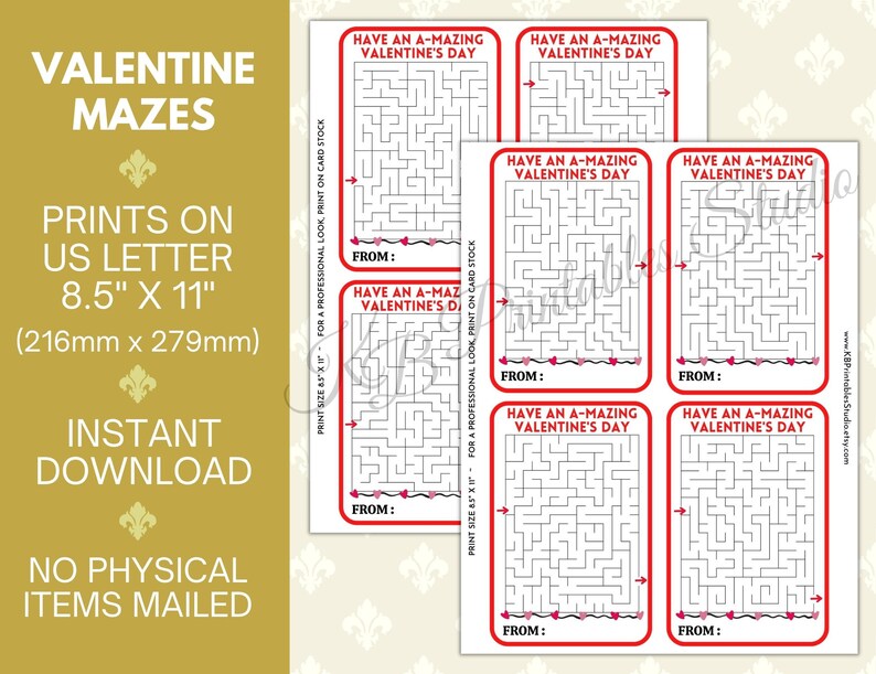 Maze Valentine's Day Cards, Printable Children's Valentine's Cards ...